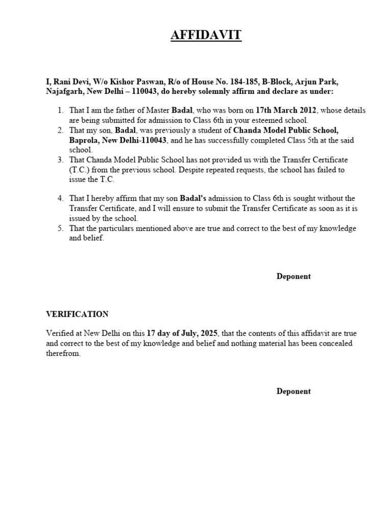 Affidavit For Admission | PDF
