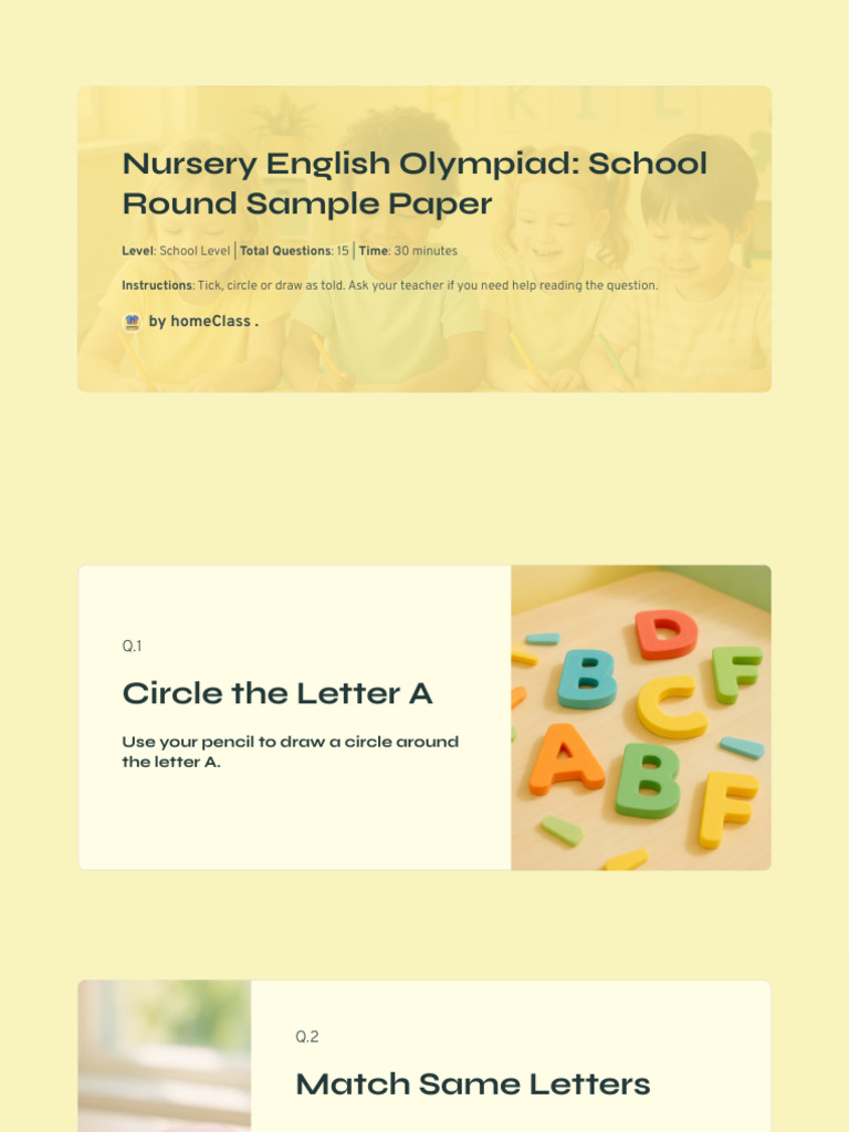Nursery English Olympiad Sample Paper | PDF