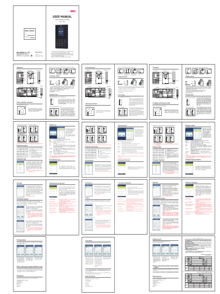 Deli E3765 Face Recognition Attendance Machine User Manual | PDF