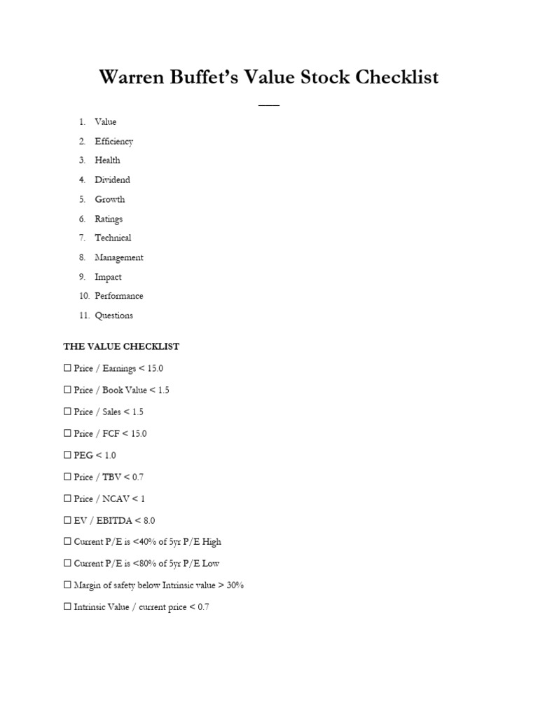 Warren Buffett Checklist For Picking Great Stocks | PDF | Dividend ...
