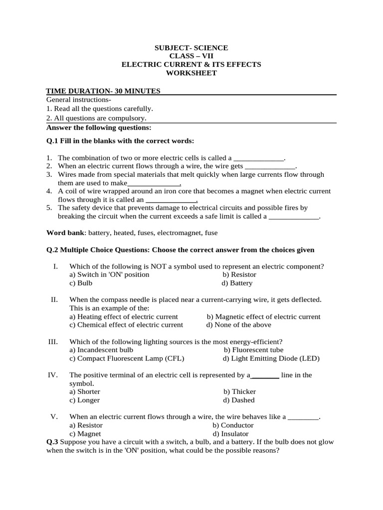 Electric Current Worksheet | PDF | Electric Current | Compact ...