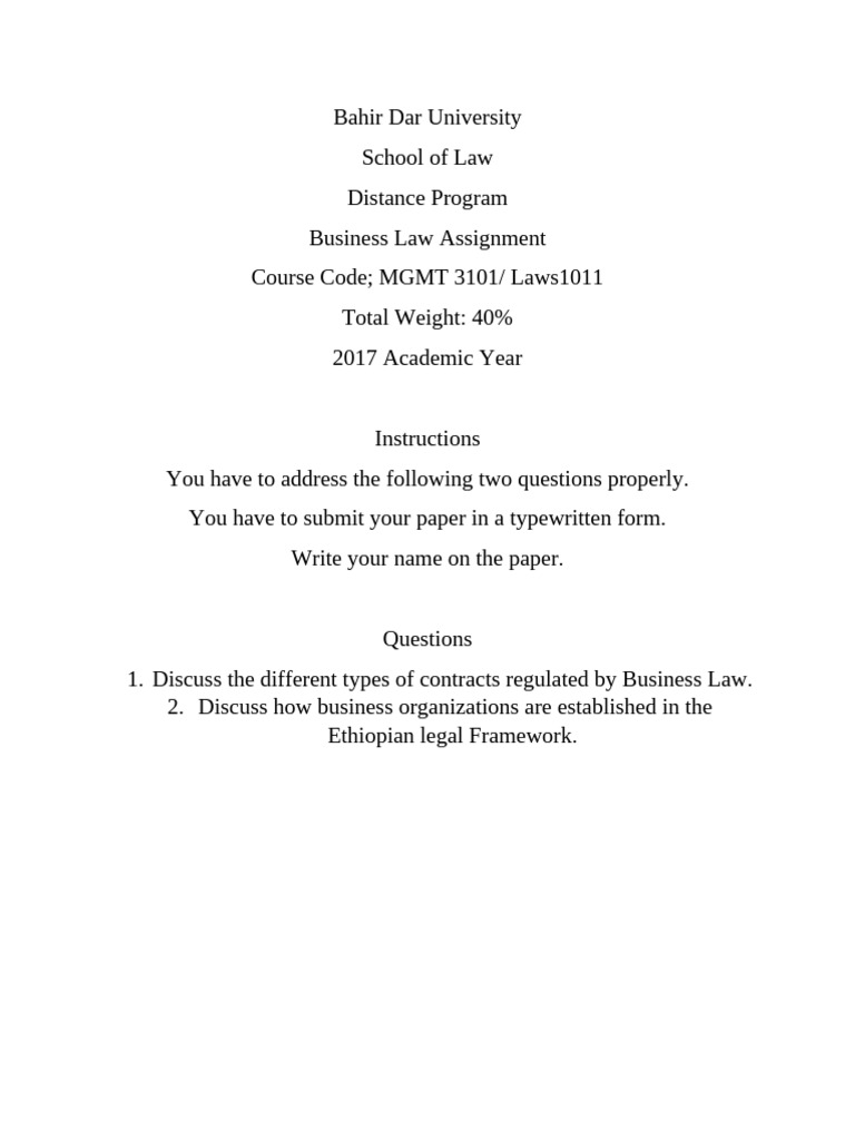 Business Law Assignment: Contracts & Organizations | PDF
