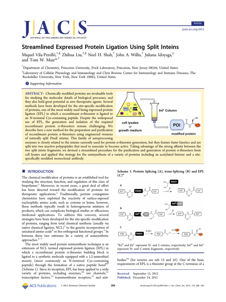 Willis Et Al 2012 Streamlined Expressed Protein Ligation Using Split ...