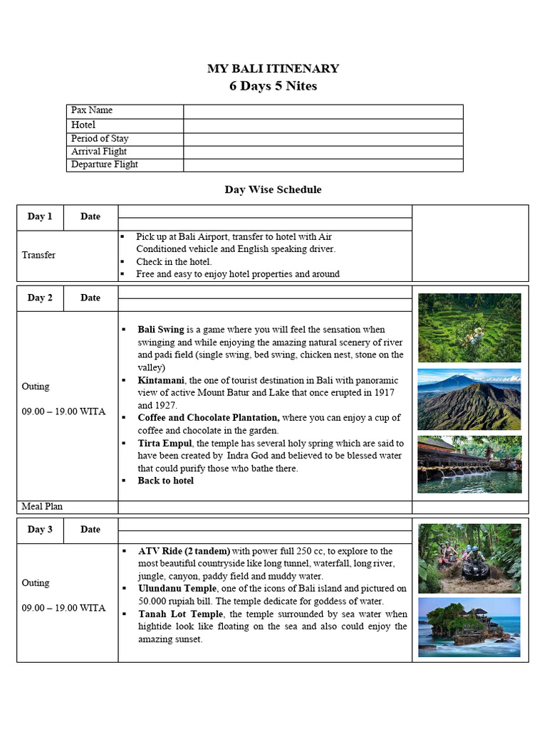 6-Day Bali Itinerary Guide | PDF | Bali