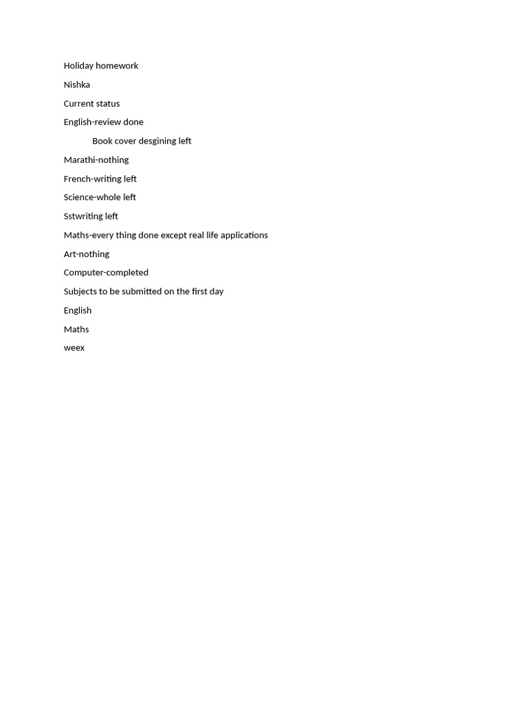 Holiday Homework Status Update | PDF