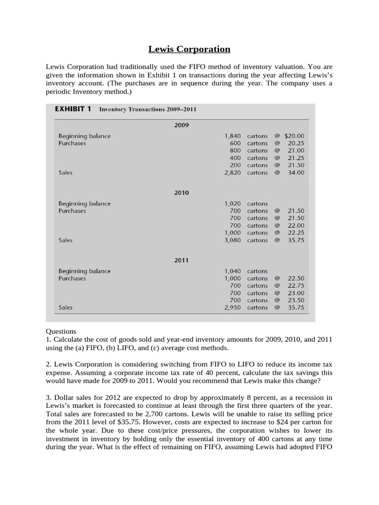 Lewis Corp Inventory Valuation Analysis | PDF