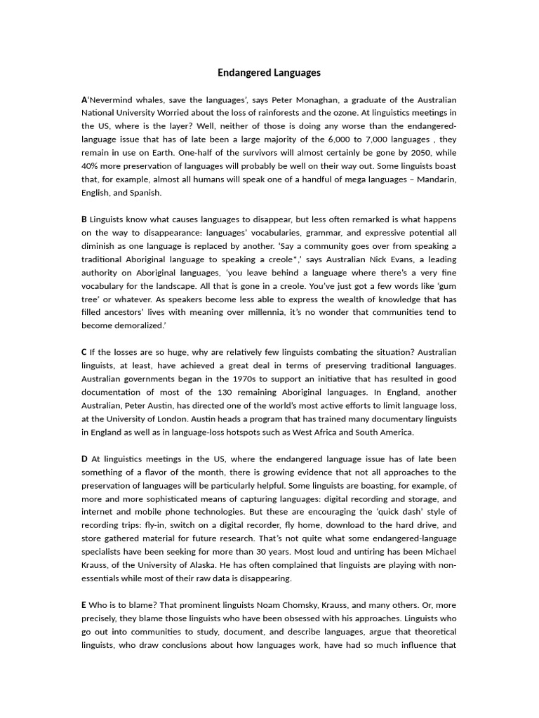 Endangered Languages and Preservation Efforts | PDF | Linguistics ...