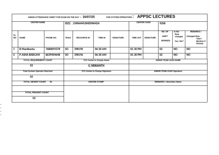 Awign Attendance Format1 (AutoRecovered) | PDF