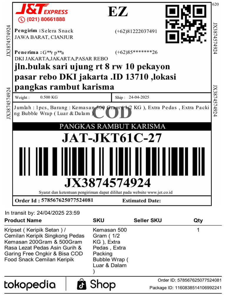 JAT-JKT61C-27: JLN - Bulak Sari Ujung RT 8 RW 10 Pekayon Pasar Rebo DKI Jakarta .ID 13710 ...