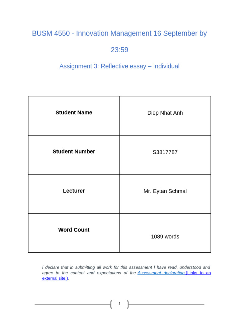 Diep Nhat Anh - S3817787 - Assignment 3 Reflection | PDF | Creativity ...