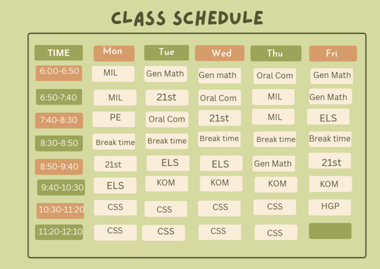 Green Orange Modern Minimal Class Schedule | PDF
