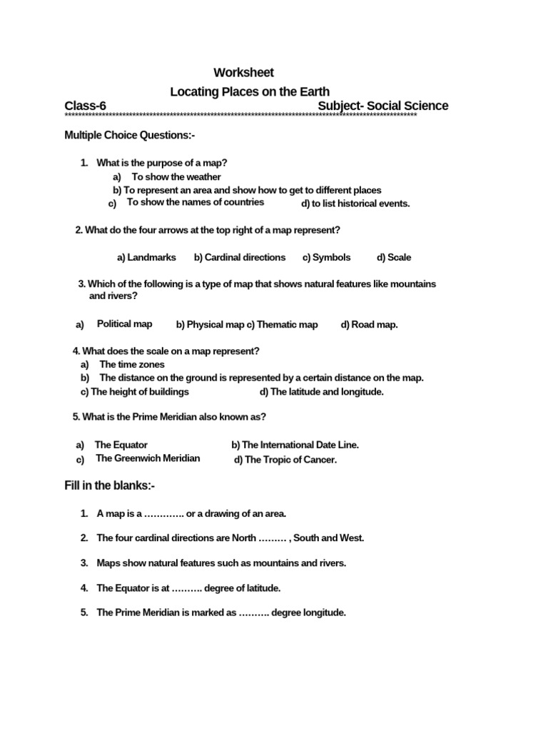 Worksheet - Locating Places On The Earth | PDF