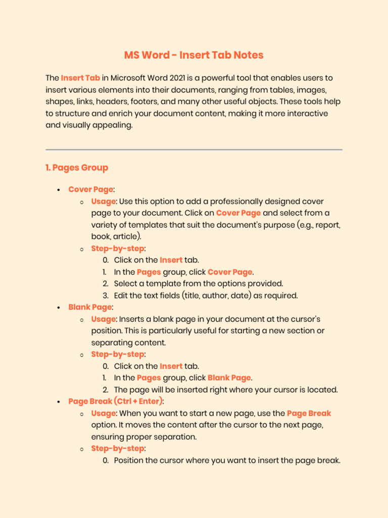 Word Insert Tab Notes (Eng - Mar) | PDF | Hyperlink | Computing