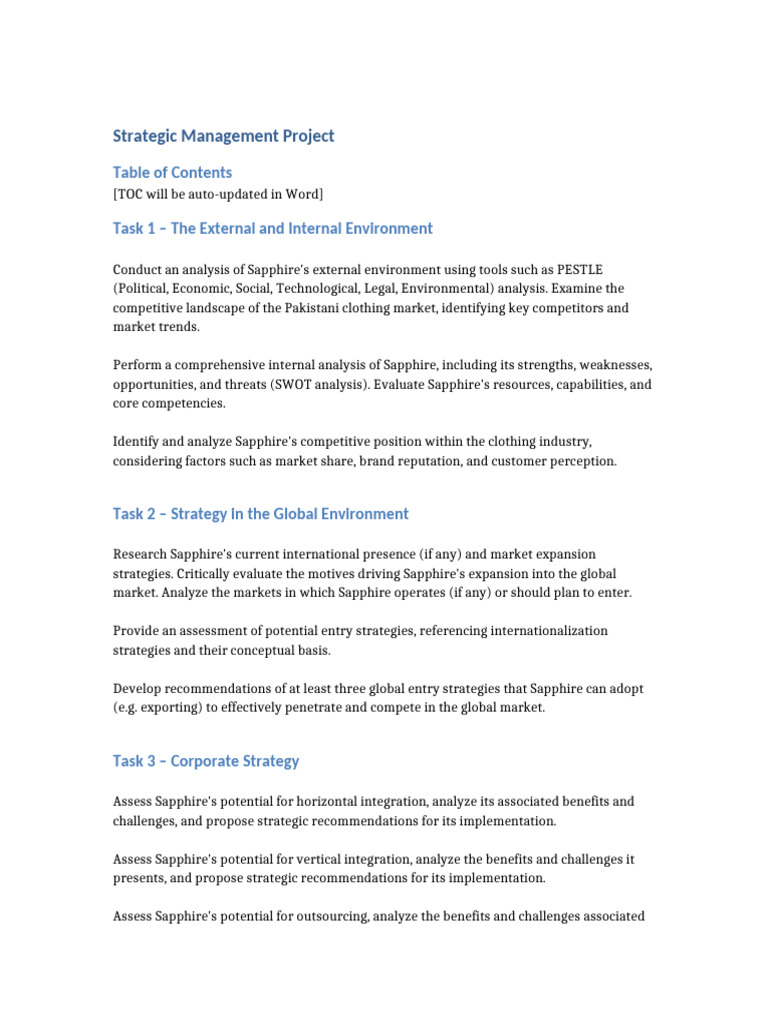 Strategic Management Project | PDF
