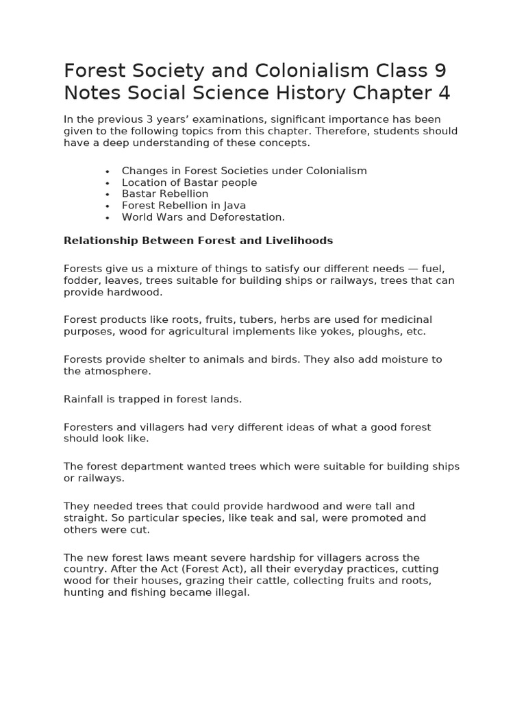 Forest Society and Colonialism Class 9 Notes Social Science History ...