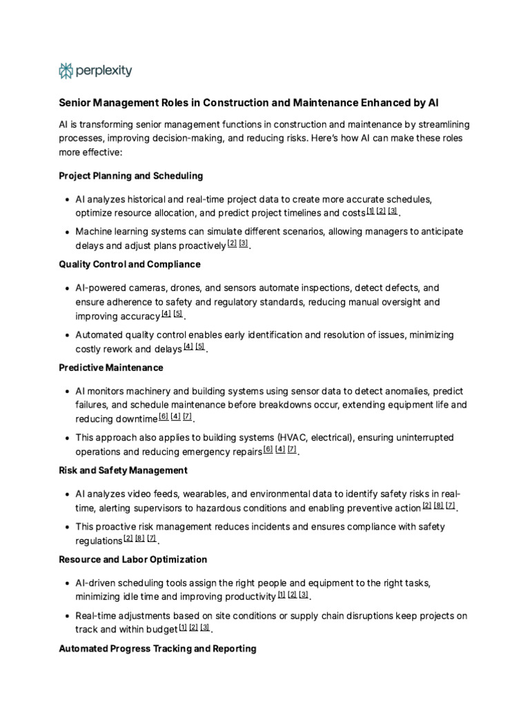 Senior Management Roles in Construction and Mainte | PDF | Artificial ...