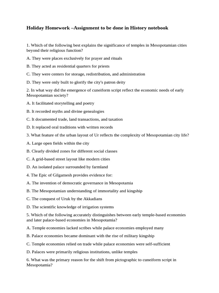 Holiday Homework Assignments | PDF | Mesopotamia | Cuneiform