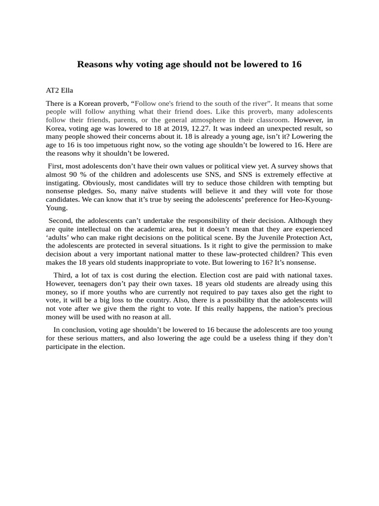 Reasons Against Lowering Voting Age to 16 | PDF