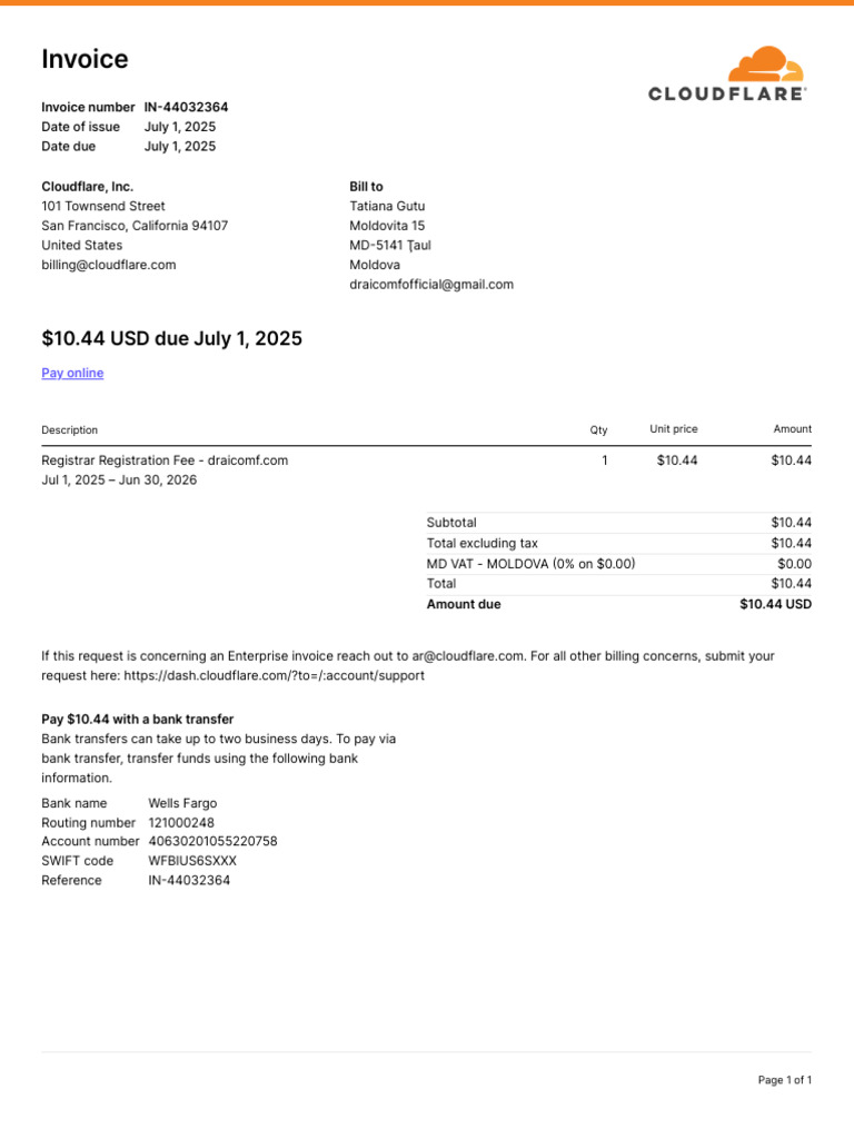 Invoice: $10.44 USD Due July 1, 2025 | PDF