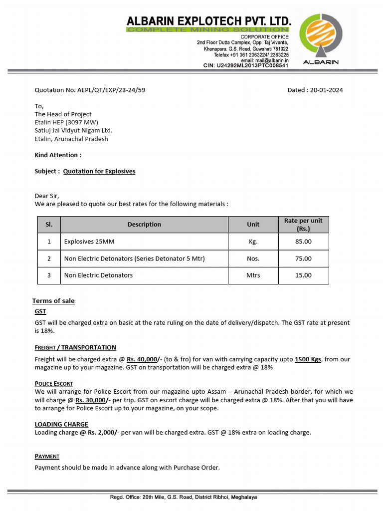 Albarin Explotech PVT LDT - Explosives. | PDF