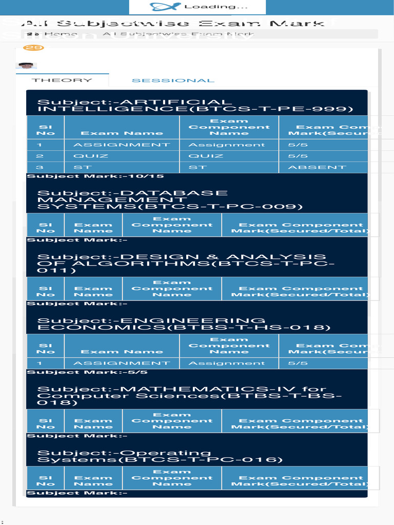Subjectwise Exam Marks Overview | PDF