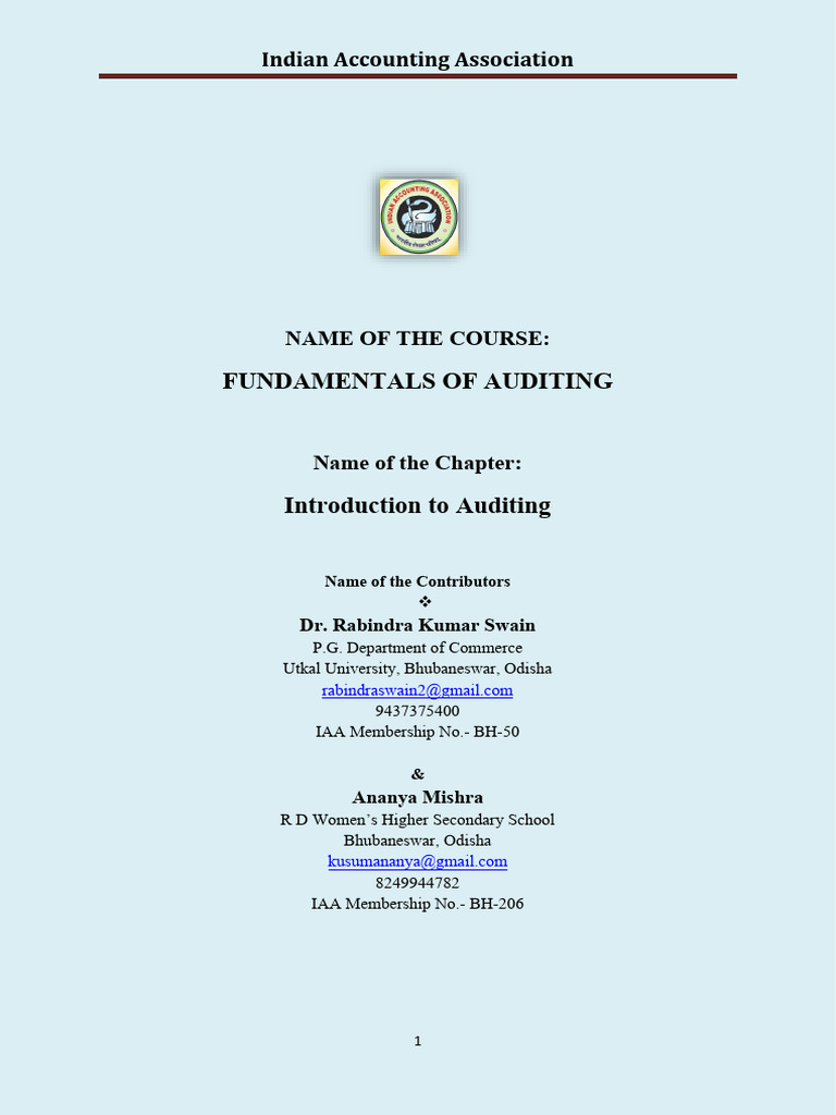 Introduction to Auditing Fundamentals | PDF | Audit | Debits And Credits