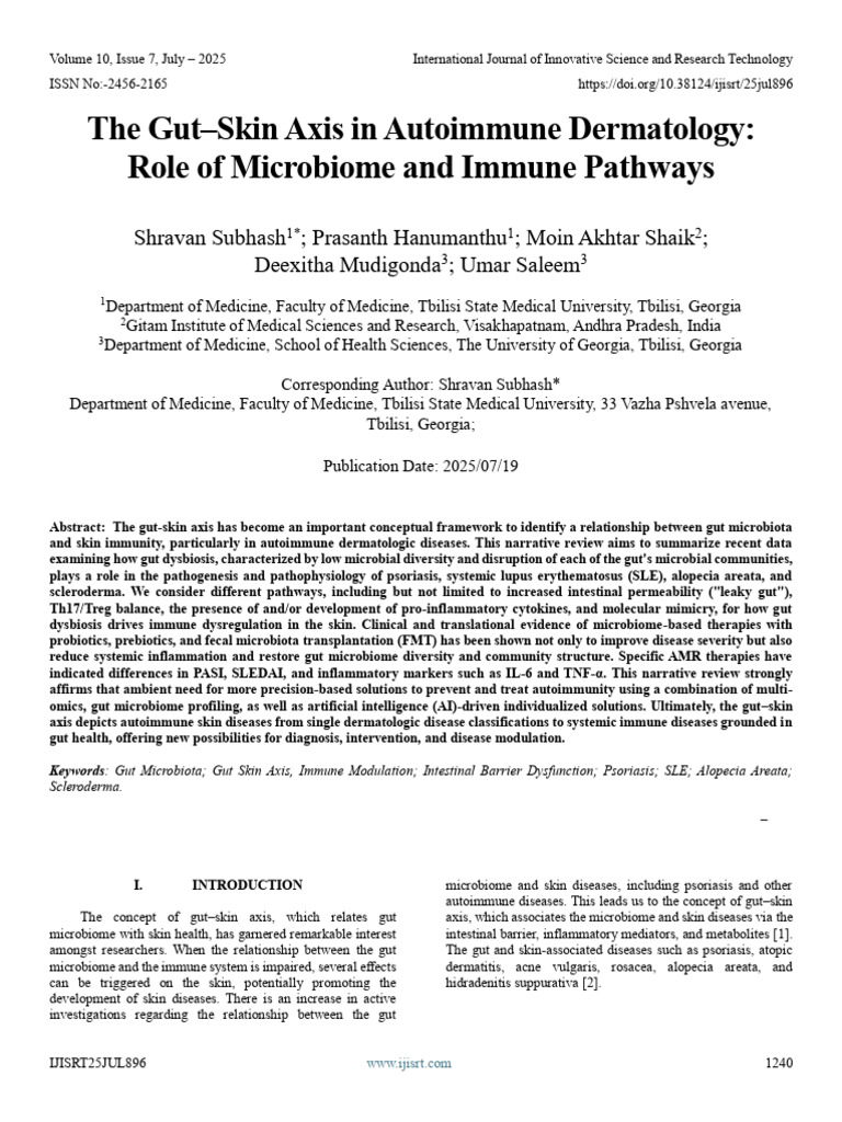 The Gut-Skin Axis in Autoimmune Dermatology: Role of Microbiome and ...