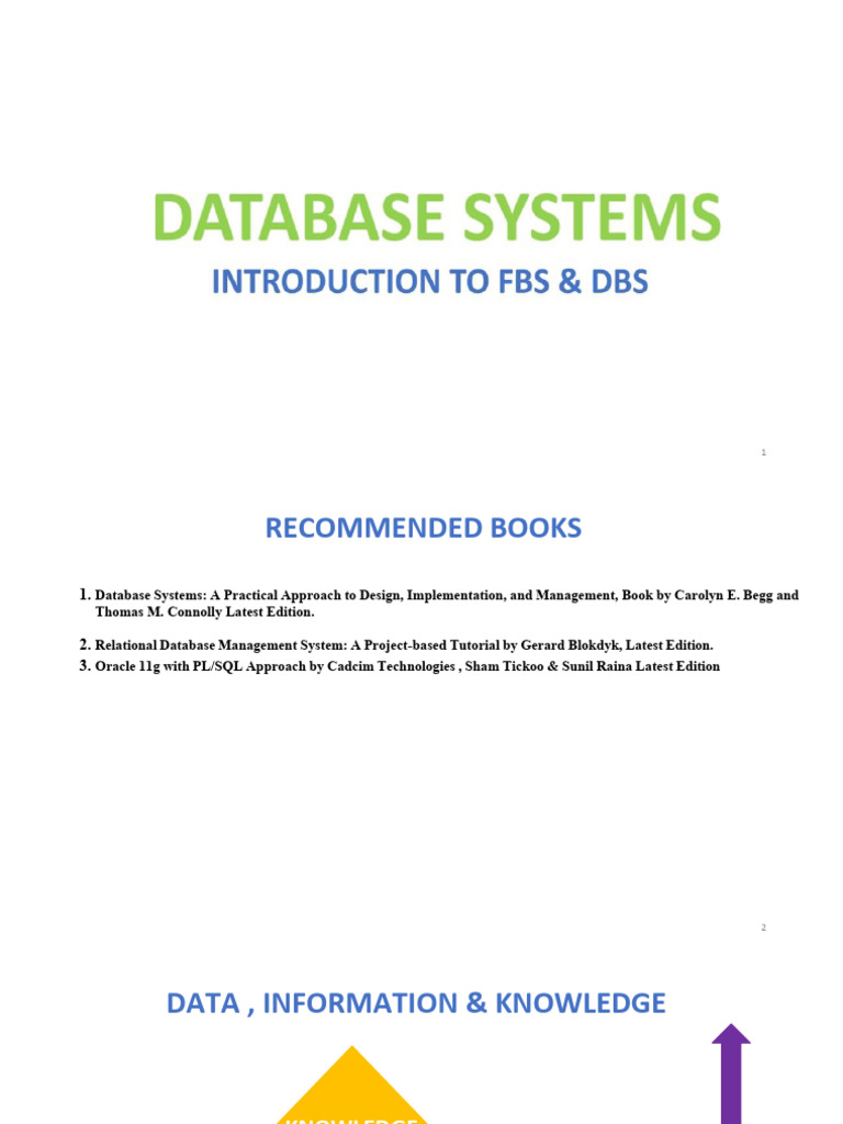 Lec 1 - 2 (Introduction To FBS & DBS) | PDF | Databases | Database ...