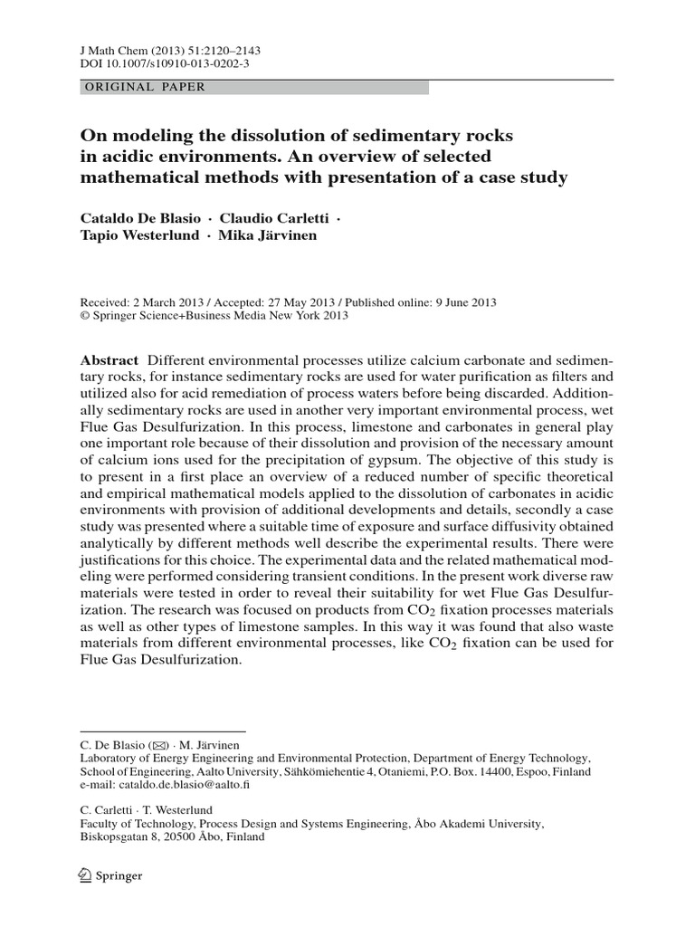 On Modeling The Dissolution of Sedimentary Rocks in Acidic Environments ...