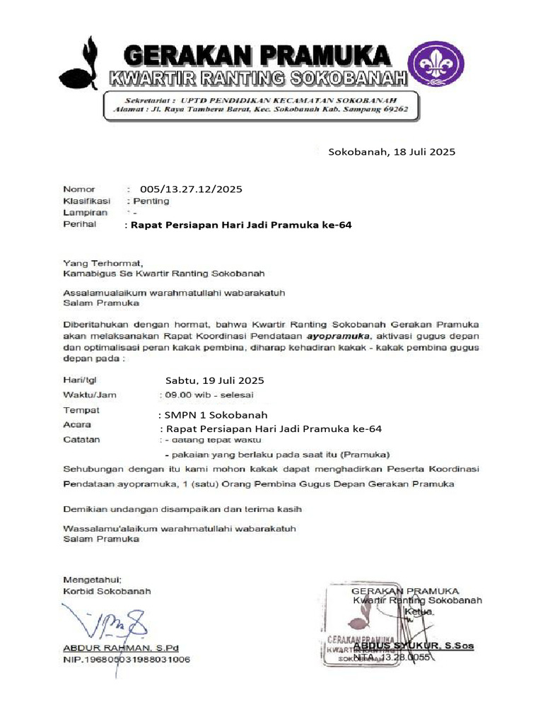 Surat Undangan Pramuka - EDIT | PDF