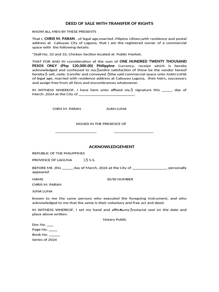 DEED OF SALE WITH Transfer of Rights | PDF