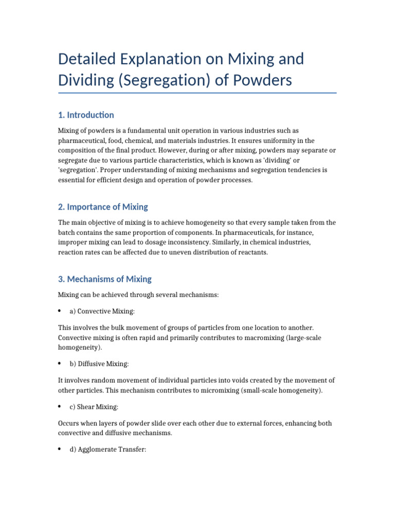 Detailed Mixing and Segregation of Powders | PDF | Convection ...