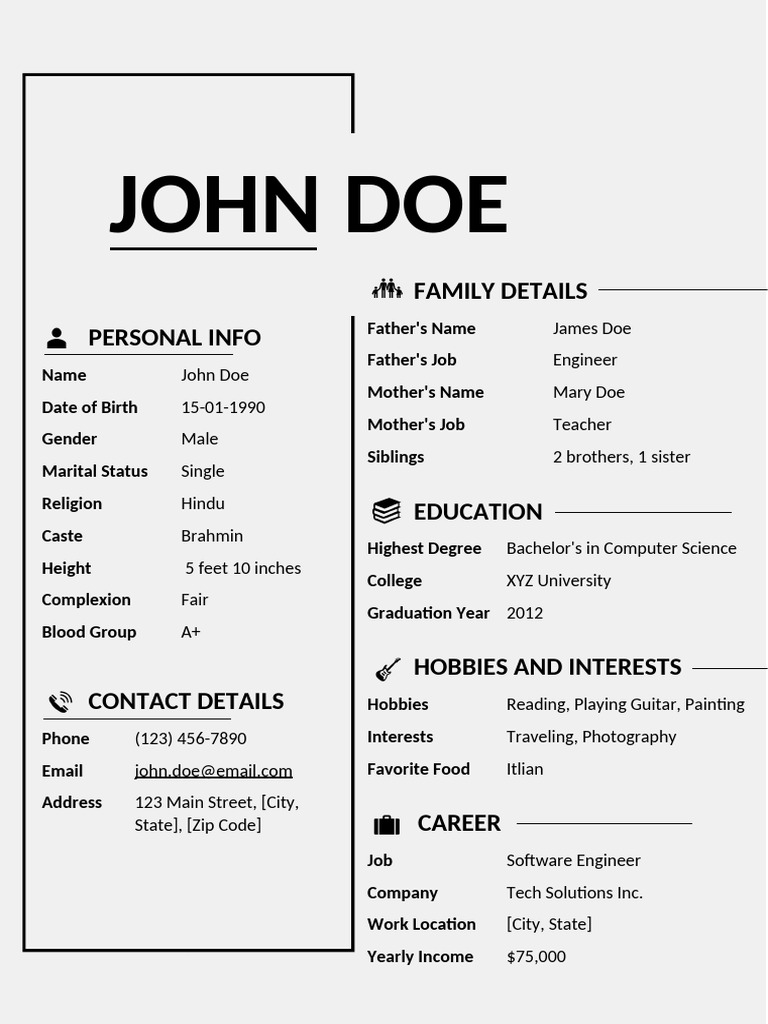 Biodata For Wedding Format Sample For Biodata For Marriage | PDF