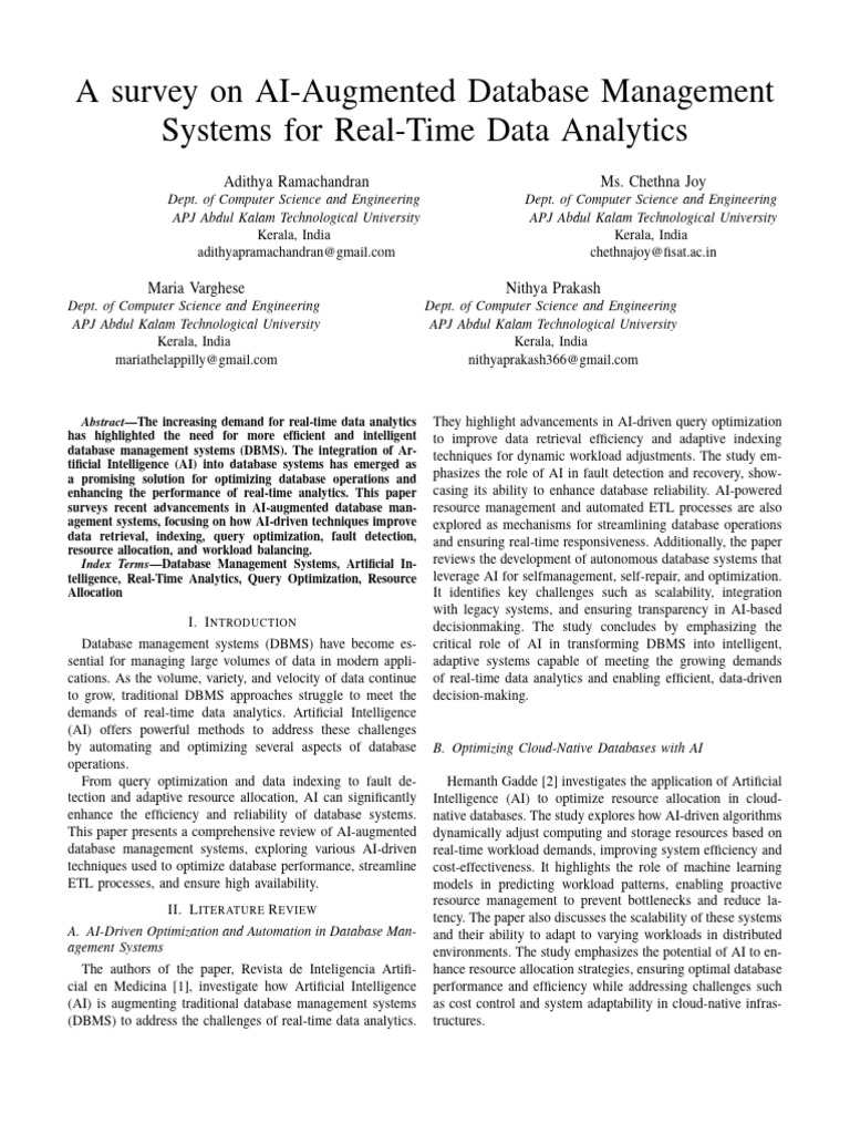A Survey on AI Augmented Database Management Systems for Real Time Data ...