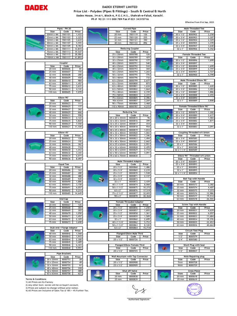 Dadex House Price List - Pipes & Fittings | PDF | Equipment ...