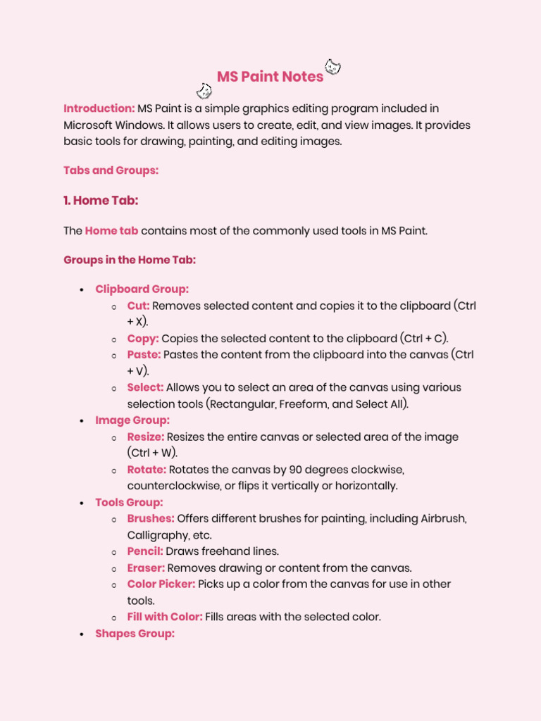 MS Paint Notes (Eng - Mar) | PDF