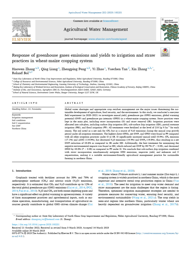 Irrigation and Straw Inputs Split Plot | PDF | Agriculture | Soil
