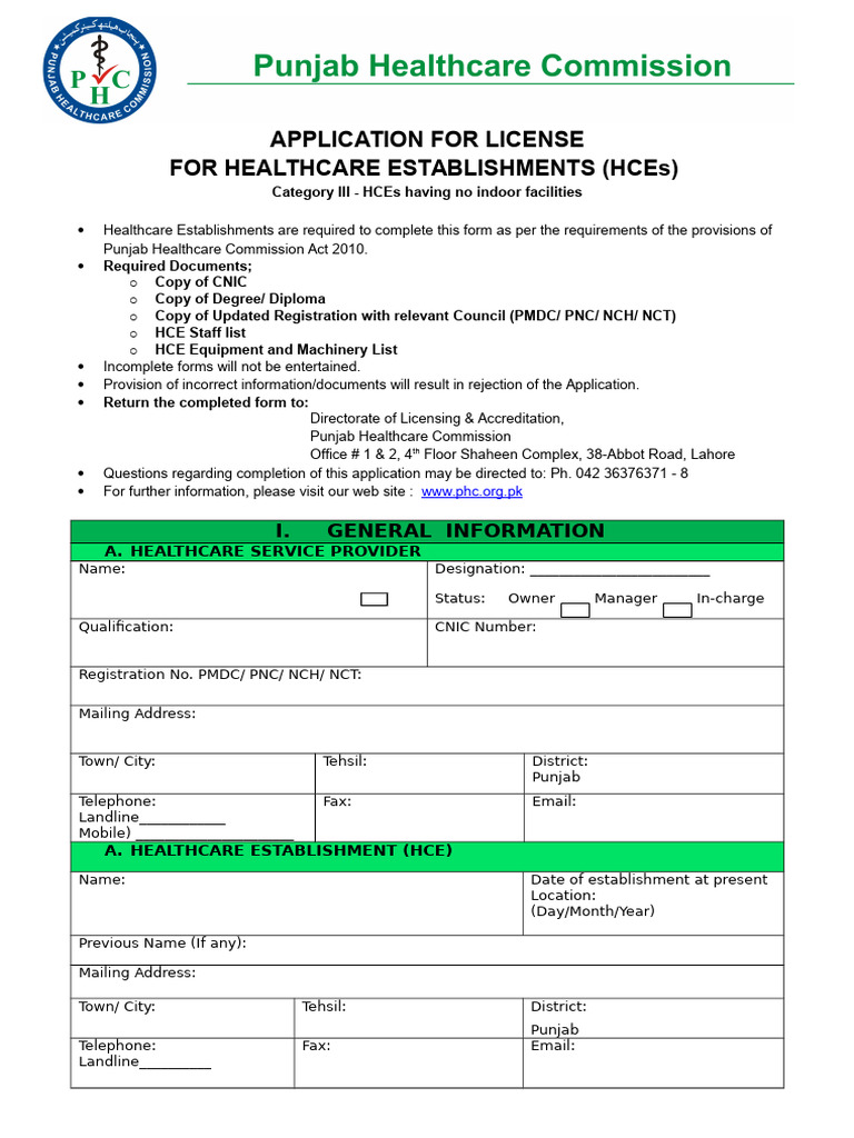 Application For License Category III | PDF | Health Care