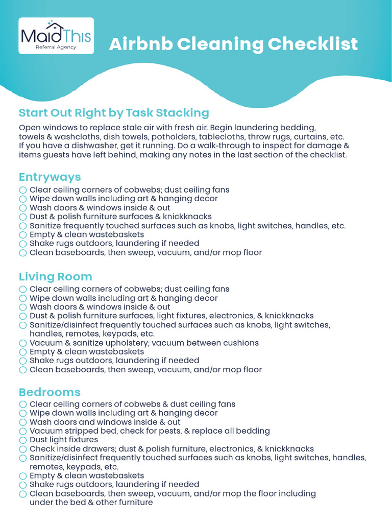 Airbnb Cleaning Checklist Guide | PDF | Cabinetry | Interior Design