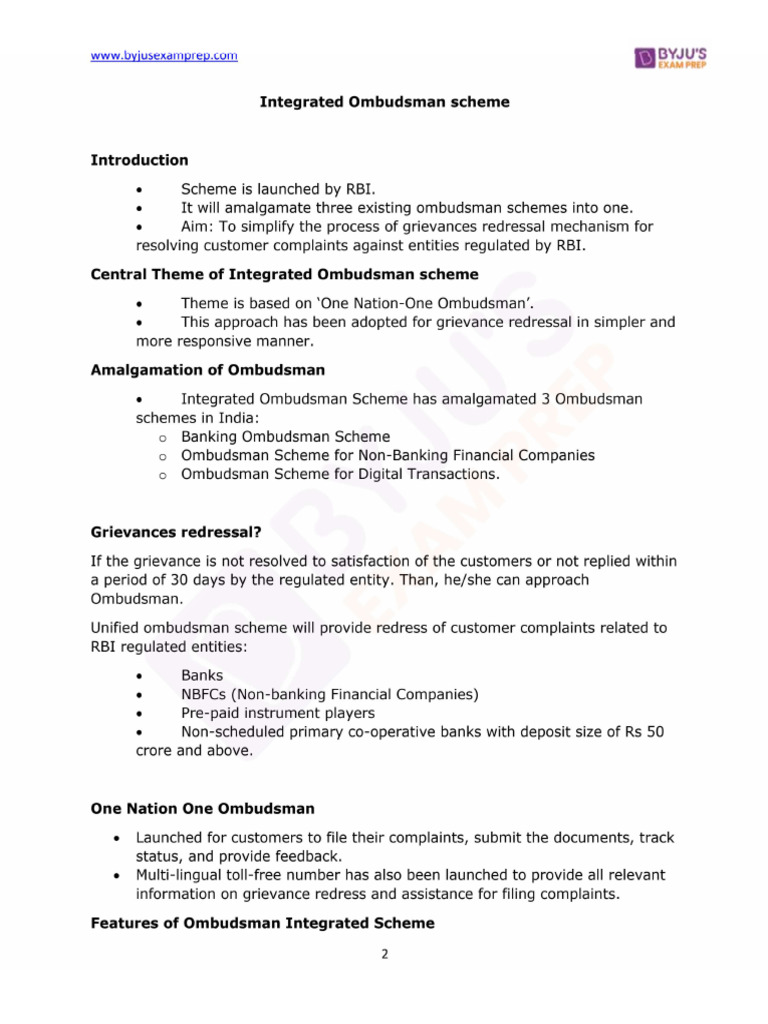Integrated Ombudsman Scheme | PDF