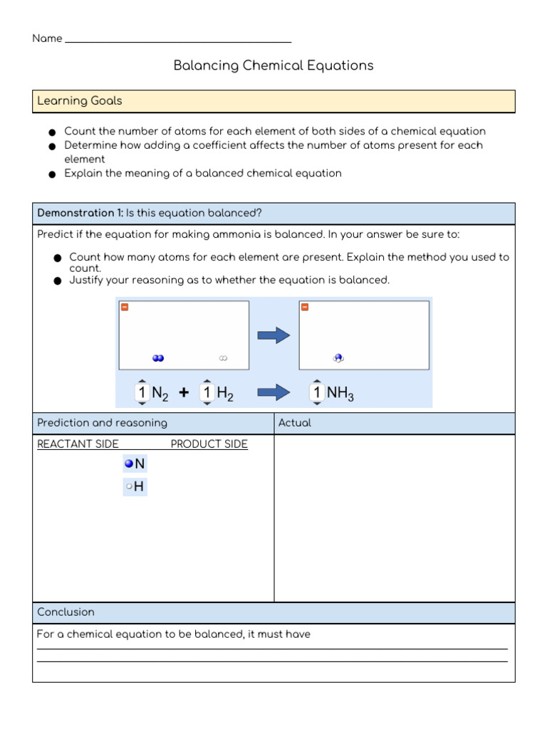 Balancing Chemical Equations (Phet Expl | PDF | Chemistry | Chemical ...
