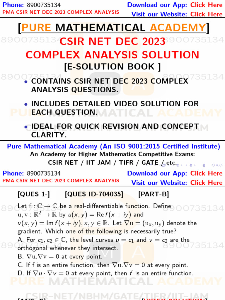 CSIR NET Dec 2023 Complex Analysis Solution (Mathematics) - Pure Mathematical Academy | PDF ...