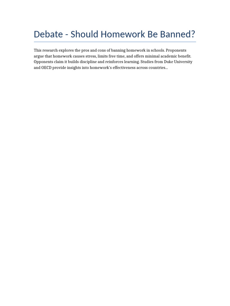 Homework Ban Debate: Pros and Cons | PDF