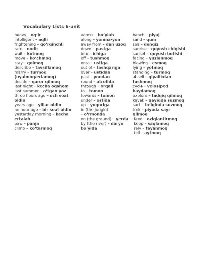 Vocabulary Lists 6 | PDF