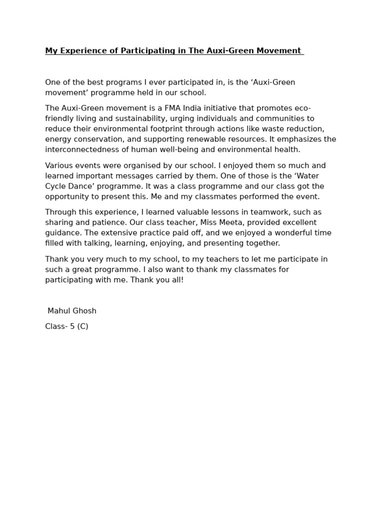 My Experience of Participating in The Auxi-Green Movement - Water Cycle ...