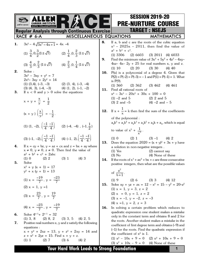 Miscellaneous Equations | PDF | Quadratic Equation | Mathematical Concepts