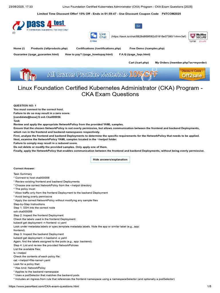 CKA Exam Questions and Tasks 2025 | PDF | Computer Science ...