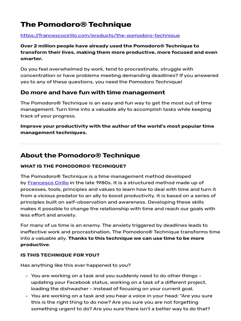 The Pomodoro® Technique | PDF | Time Management | Professional Skills