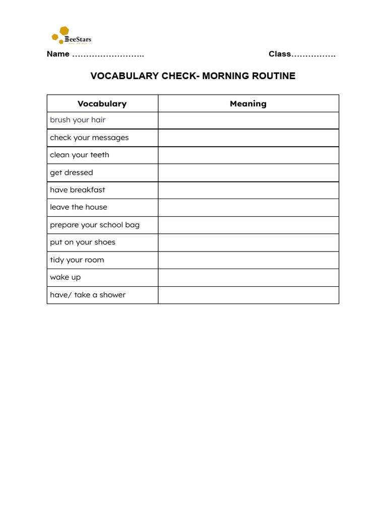 Vocabulary Check - Morning Routine | PDF