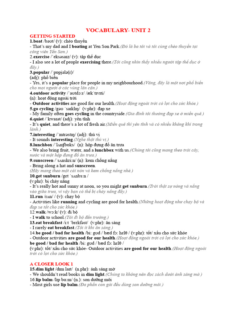Vocabulary - Unit 2 - Global 7 | PDF
